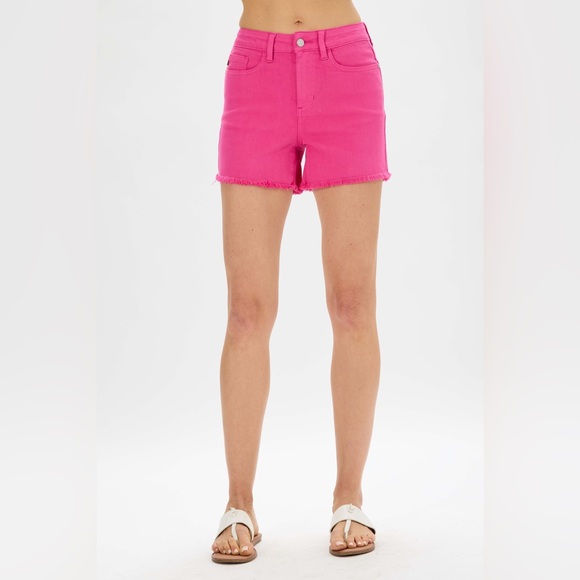 Judy Blue | Shorts | Judy Blue Mid Rise Garment Dyed Hot Pink Frayed ...